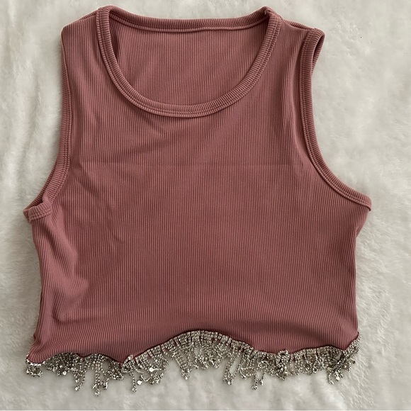 Tops | Womens Ribbed Rhinestone String Sleveless Crewneck Club Wear ...
